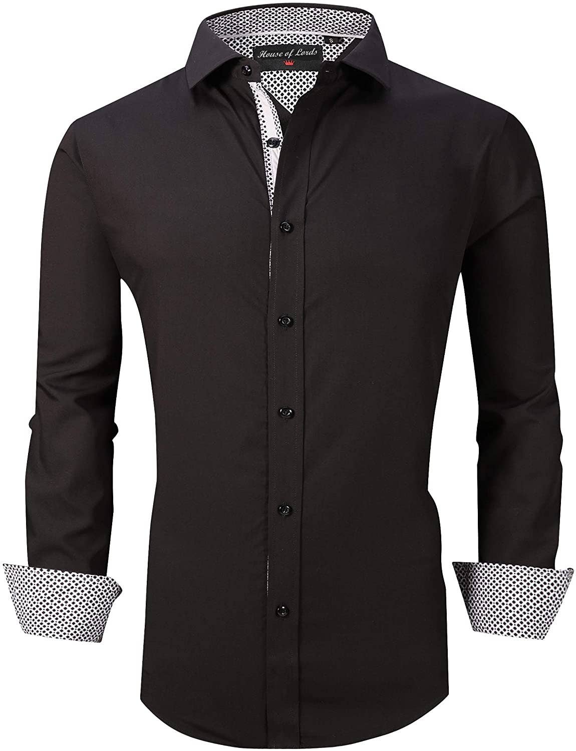 Calvetti Mens Dress Shirts Wrinkle Free Regular Long Sleeve Shirts-BLA