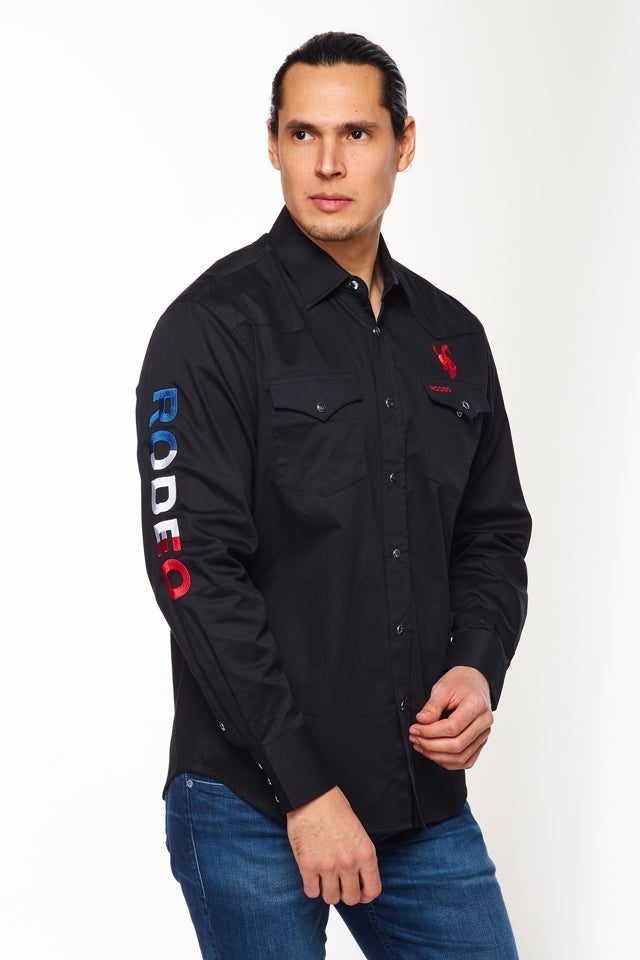 Men's Embroidered Western Rodeo Signature Logo Dress Shirt
